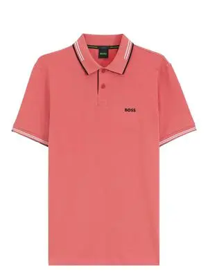 BOSS Slim-fit Polo Shirt With Contrast-stripe Details - Pink