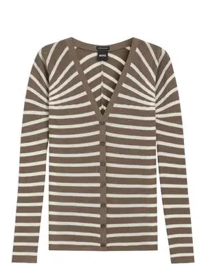 BOSS Buttoned Cardigan In Striped Merino Wool - Brown