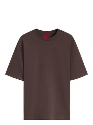 Hugo Oversized-fit Cotton T-shirt With Mixed Branding - Brown
