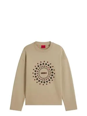 Hugo Relaxed-fit Sweatshirt With Embroidered Artwork On The Chest - Beige