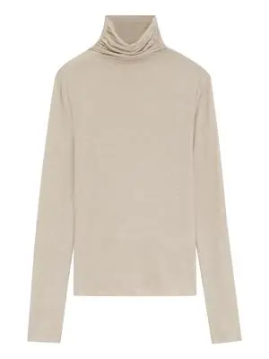 BOSS Draped Funnel-neck Wool Blend Top - White