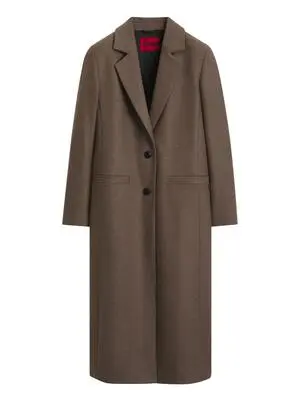 Hugo Relaxed Fit Long Formal Coat With Monogram Rivet - Brown