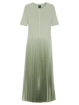 BOSS BOSS Mixed-Material Dress With Pleated Skirt Light Green