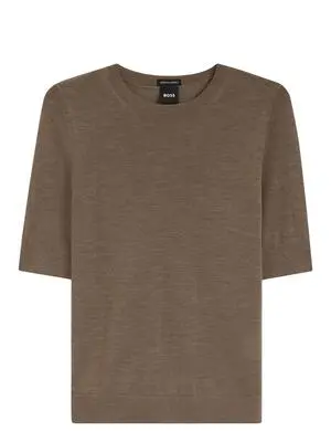 BOSS Slim-fit Short-sleeved Sweater In Superfine Merino Wool - Brown