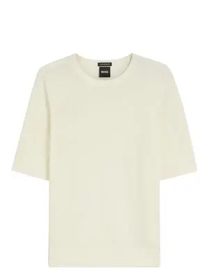 BOSS BOSS Slim-Fit Short-Sleeved Sweater In Superfine Merino Wool Light Beige