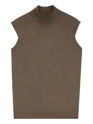 BOSS Sleeveless Mock-neck Sweater In Merino Wool - Brown