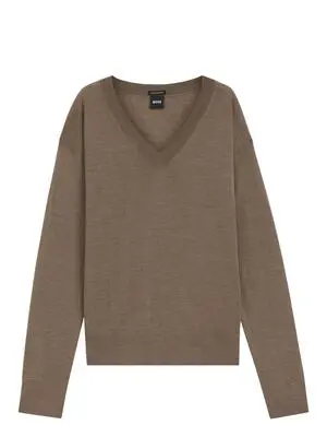 BOSS V-neck Sweater In Merino Wool - Brown