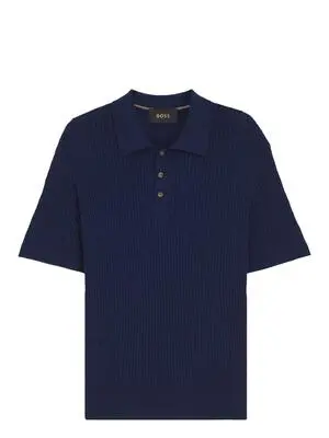BOSS Cable-knit Polo Sweater In Cotton And Cashmere - Light Blue