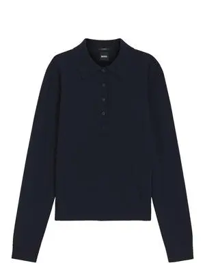 BOSS Pure Cashmere Polo Sweater - Dark Blue