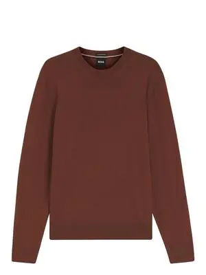 BOSS Merino Wool Sweater In Regular Fit - Brown