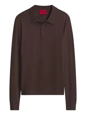 Hugo Slim-fit Knit Polo With Reverse Logo - Brown