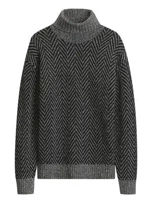 Hugo Relaxed-fit Turtleneck Sweater With Herringbone Knit - Black
