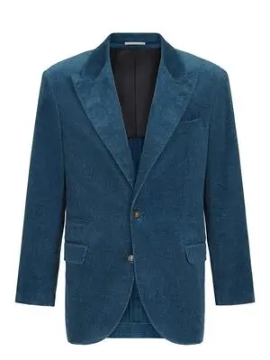 Brunello Cucinelli Denim-effect Velvet Blazer - Blue