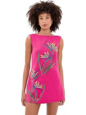 YELLOW THE LABEL Bird Of Paradise Embellished Boatneck Dress - Fuchsia