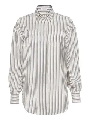 BRUNELLO CUCINELLI Brunello Cucinelli Striped Shirt With Beaded Collar Detail