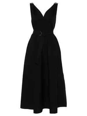 Brunello Cucinelli Belted Pleated Midi Dress - Black