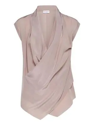 Brunello Cucinelli Brunello Cucinelli Cap Sleeve Wrap Front Blouse Nude