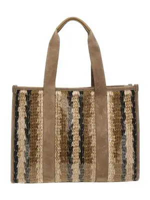 Brunello Cucinelli Sequin-embroidered Striped Tote Bag Brown