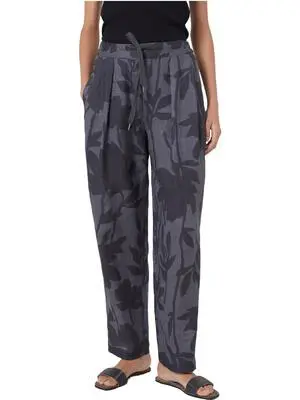 Brunello Cucinelli Floral Print Linen Trousers - Black