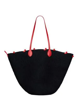 Celine Large Triomphe Beads Basket In Sisal And Calfskin - Black/red