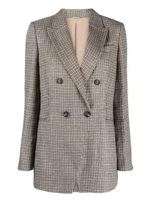 Brunello Cucinelli Houndstooth-pattern Double-breasted Blazer - Gray