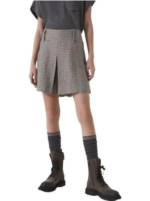 BRUNELLO CUCINELLI Houndstooth-pattern Linen-blend Skort