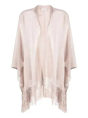 Brunello Cucinelli Fringed Linen Poncho - Pink