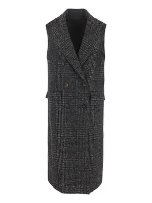 Brunello Cucinelli Checked Double Breasted Sleeveless Vest - Black
