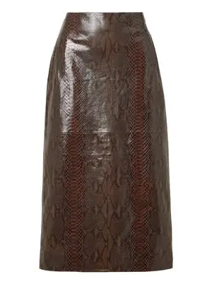 Dodo Bar Or Faux Snake Leather Midi Skirt - Brown