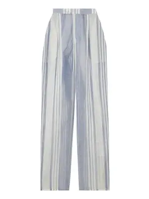 ADMONA Striped Sheer Chiffon Straight-leg Pants - Blue