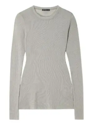 JAMES PERSE Ribbed Cotton And Cashmere-blend T-shirt Gray