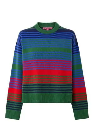 THE ELDER STATESMAN Striped Cashmere Crew Neck Sweater - Blue