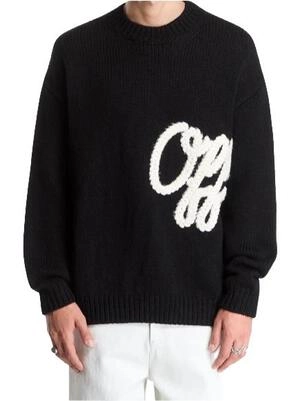 Off-White Crew Neck Sweater With Embroidered Logo - Black