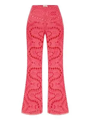 Charo Ruiz Ibiza Embroidered Cotton-blend Flared Trousers - Pink