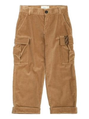Fendi Corduroy Logo Patch Cargo Pants - Brown