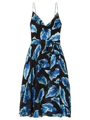 ALICEOLIVIA Casual Embroidered Waist-cinched Dress - Blue