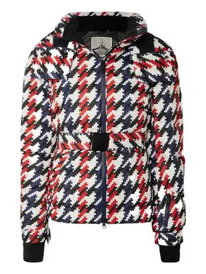 PERFECT MOMENT Candice Hooded Belted Houndstooth Down Ski Jacket