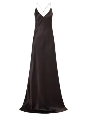 NILI LOTAN V-neck Thin Strap Maxi Dress - Black