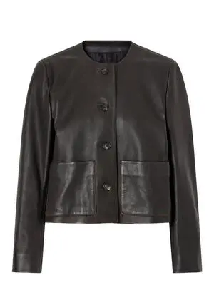 NILI LOTAN Leather Collarless Jacket - Black