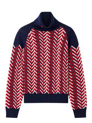 Perfect Moment Jacquard Knit Wool Turtleneck Sweater - Black