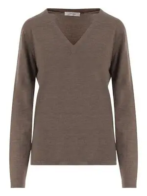 THE ROW The Row Long Sleeve V-Neck Sweater With Lateral Slits Brown