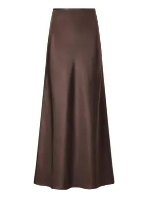 LOULOU DE SAISON Dark Brown Smooth Satin Long Skirt