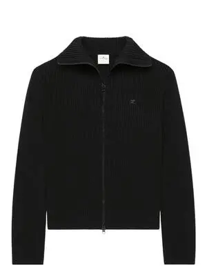 COURREGES Ribbed Wool Zip-neck Sweater - Black