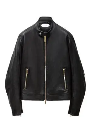 Versace Leather Biker Jacket With Medusa Hardware - Black
