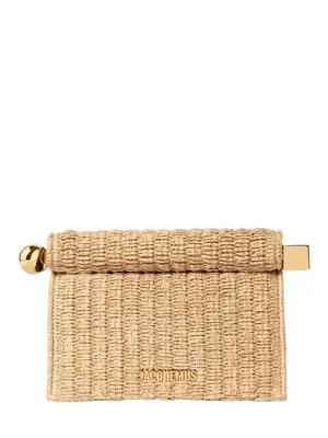 Jacquemus La Petite Pochette Raffia Clutch Bag With Chain Strap - Natural/black