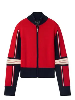 Perfect Moment Merino Wool Zip-up Cardigan With High Neck - Red