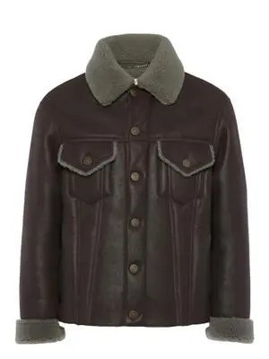MAISON MARGIELA Waxed Shearling Jacket - Brown