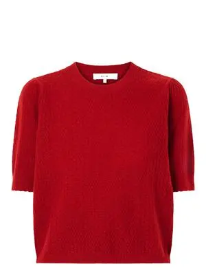 FRAME Gathered Honeycomb Short Sleeve Knit Top - Red