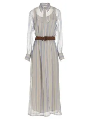 BRUNELLO CUCINELLI Brunello Cucinelli Striped Maxi Silk Shirt Dress