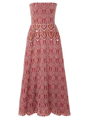 JOHANNA ORTIZ Johanna Ortiz Embellished Broderie Anglaise Strapless Maxi Dress